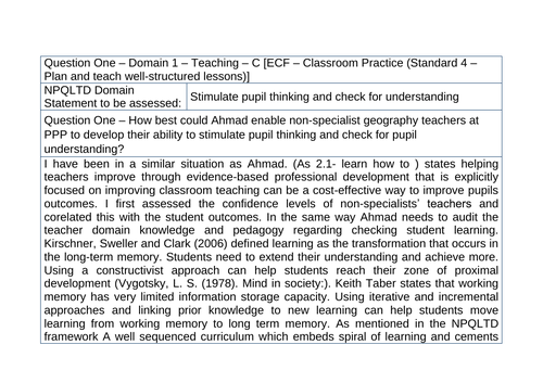 2023 NPQLTD - example answers to case study | Teaching Resources