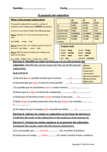 GCSE + A level Spanish Presente de subjuntivo (Present Subjunctive ...