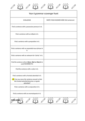 Grammar scavenger hunt (YEAR 6) | Teaching Resources