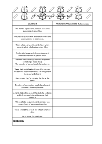 Grammar scavenger hunt (YEAR 6) | Teaching Resources