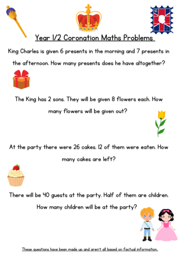 KS1 and EYFS King’s Coronation Maths Problems | Teaching Resources