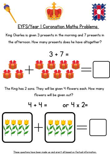 KS1 and EYFS King’s Coronation Maths Problems | Teaching Resources
