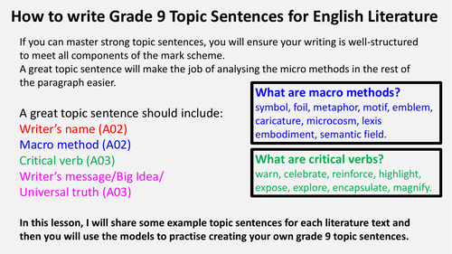 How to write grade 9 topic sentences in English literature exam ...