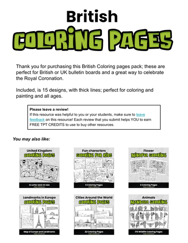 British Coloring Pages - perfect for Coronation Day | Teaching Resources