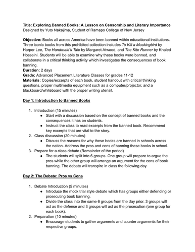 Book Banning Lesson Plan | Teaching Resources