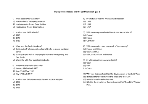 GCSE History superpower relations and the Cold War revision takeaways ...