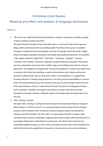 LAST MINUTE EXAM PREP HELP - Key Quotes Analysis from A Christmas Carol ...