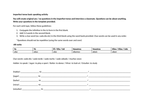 Imperfect tense basic speaking activity | Teaching Resources