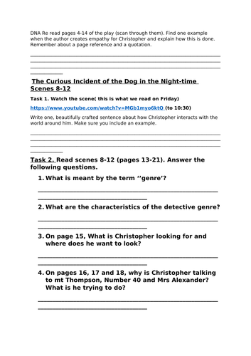 The Curious Incident of the Dog in The Nighttime | Teaching Resources