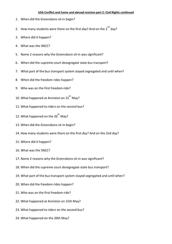 GCSE History USA: conflict at home and abroad 2- Civil Rights continued ...