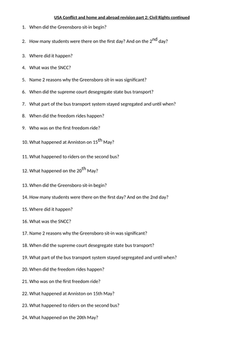 GCSE History USA: conflict at home and abroad revision takeaway set ...
