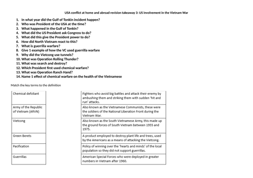 Edexcel/ Pearson GCSE History Revision Bundle USA 1954-75:- conflict at ...