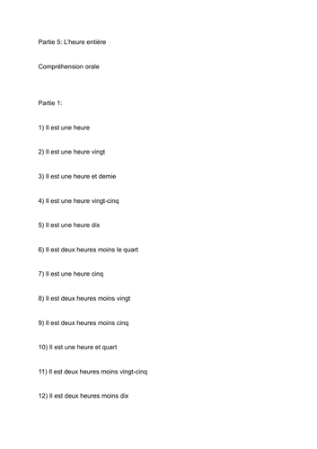 French: Telling the time: Part 5: The full hour | Teaching Resources