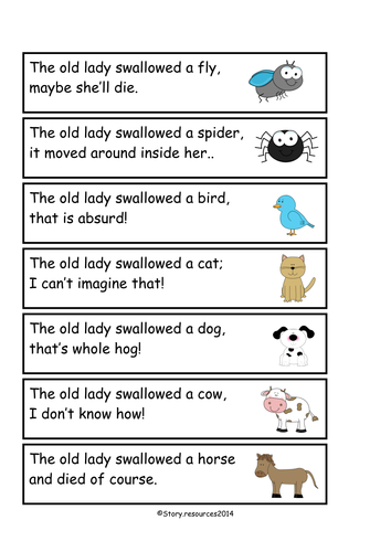 THERE WAS AN OLD WOMAN WHO SWALLOWED A FLY NURSERY RHYMES EYFS LETTERS ...
