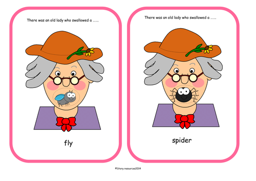 THERE WAS AN OLD WOMAN WHO SWALLOWED A FLY NURSERY RHYMES EYFS LETTERS ...