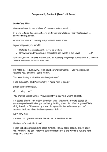 'Lord of the Flies' Eduqas GCSE Practice Papers - Bundle 1 | Teaching ...