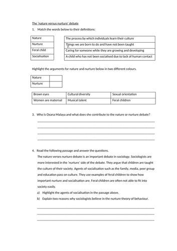 Nature nurture retrieval quiz/ hwk | Teaching Resources