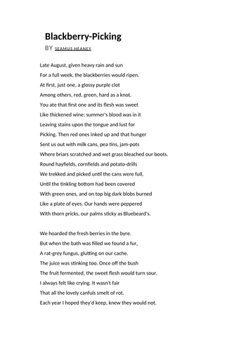 AQA English Literature Unseen Poetry Practise- Blackberry Picking ... AQA English Literature Unseen Poetry Practise- Blackberry Picking ...