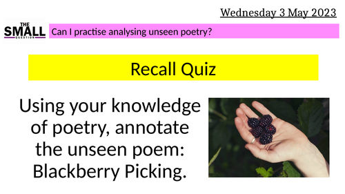 AQA English Literature Unseen Poetry Practise- Blackberry Picking ... AQA English Literature Unseen Poetry Practise- Blackberry Picking ...