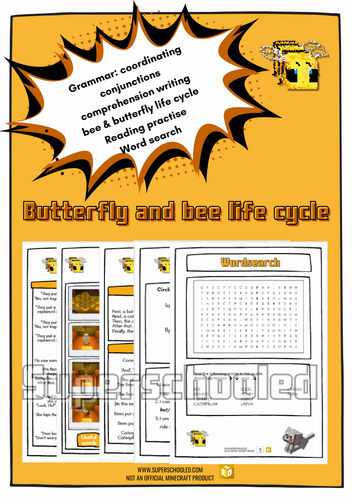 Home school English Revision Worksheets: Butterfly and Bee Life Cycles ...
