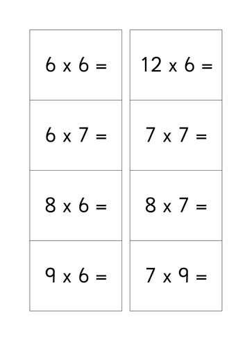 Times tables flashcards 6,7,8,9,12 | Teaching Resources