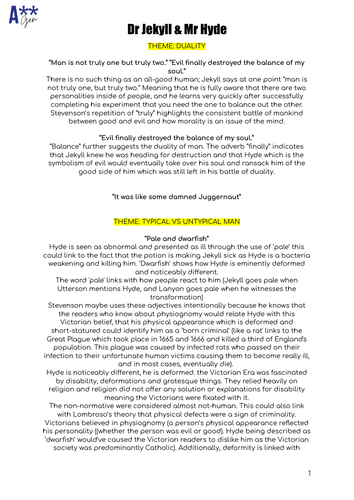 AQA English GCSE Dr Jekyll & Mr Hyde Top Grade 9 Quote Analysis Booklet ...