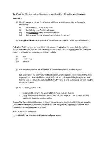 Shakespeare / Cambridge First Language Paper 1 Question 2 Practice ...