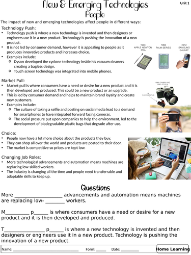 AQA GCSE DT Unit 1: New & Emerging Technologies | Teaching Resources