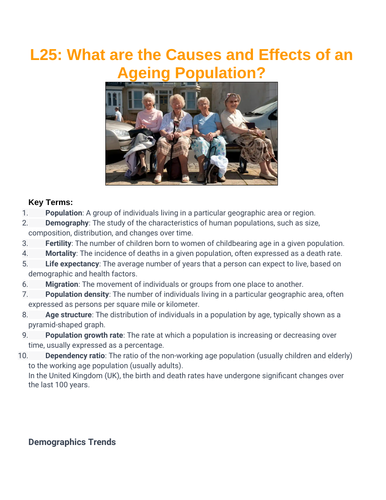 Ageing Population UK | Teaching Resources