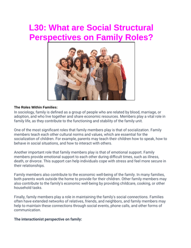 Family Roles Social Structural Perspectives | Teaching Resources