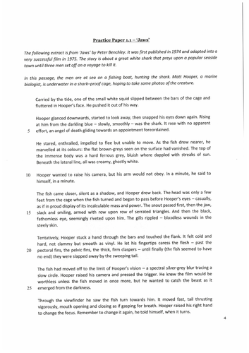 AQA GCSE English Language Paper 1 Peter Benchley Jaws Q1-5 Grade 9 responses | Teaching Resources