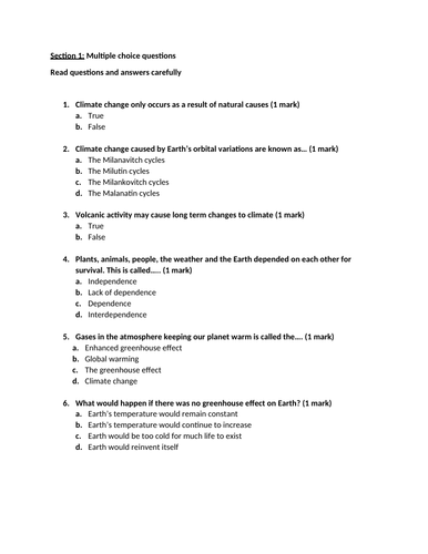 Climate change revision and assessment | Teaching Resources Climate change revision and assessment | Teaching Resources