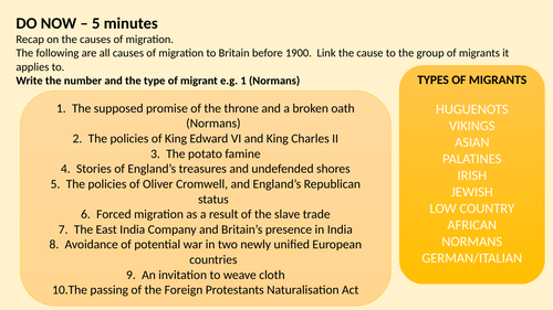 EDEXCEL GCSE MIGRATION THROUGH TIME LESSON. CAUSES AND IMPACT OF ...