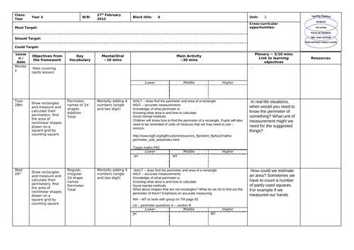 Numeracy Maths Year 4 Planning Angles Protractors Perimeter Area ...