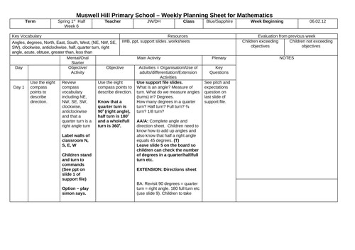 Numeracy Maths Year 4 Planning Angles Protractors Perimeter Area ...