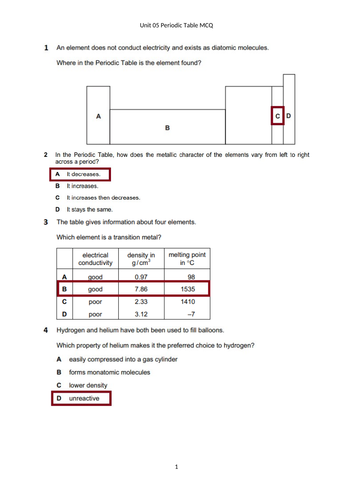 Igcse Chemistry Periodic Table Teaching Resources