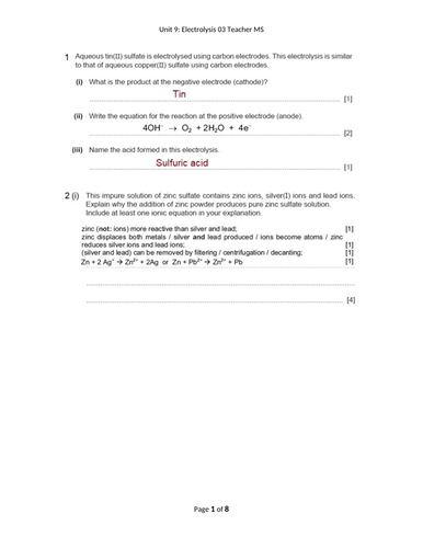IGCSE Chemistry - Unit 9 Electrolysis | Teaching Resources