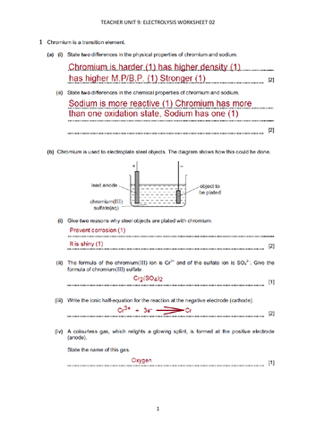 IGCSE Chemistry - Unit 9 Electrolysis | Teaching Resources