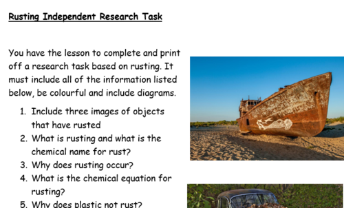 KS3 Chemistry Rusting Research ICT Lesson Task Sheet | Teaching Resources