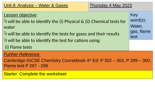 IGCSE Chemistry - Unit 8 Analysis | Teaching Resources