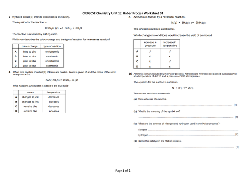 IGCSE Chemistry - Unit 13 Equilibrium | Teaching Resources