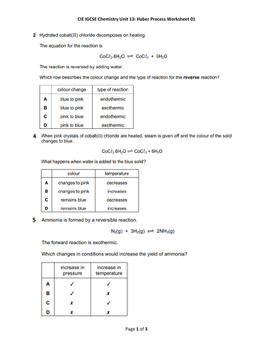 IGCSE Chemistry - Unit 13 Equilibrium | Teaching Resources