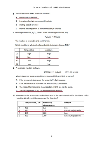 IGCSE Chemistry - Unit 13 Equilibrium | Teaching Resources