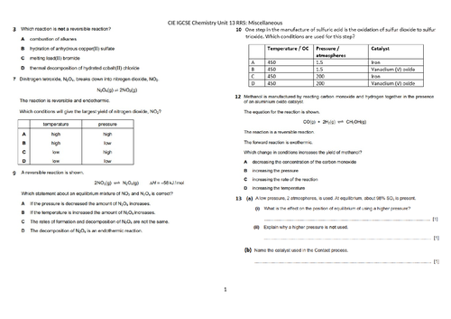IGCSE Chemistry - Unit 13 Equilibrium | Teaching Resources