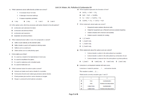 IGCSE Chemistry - Unit 14 Water & Pollution | Teaching Resources