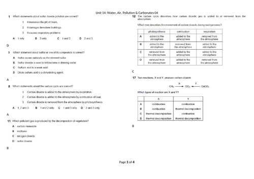 IGCSE Chemistry - Unit 14 Water & Pollution | Teaching Resources