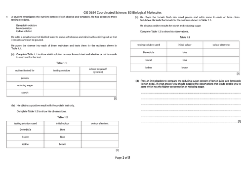 Igcse Coordinated Science B3 Food Tests Teaching Resources
