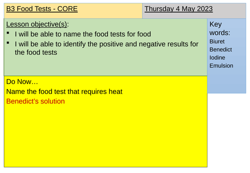 Igcse Coordinated Science B3 Food Tests Teaching Resources