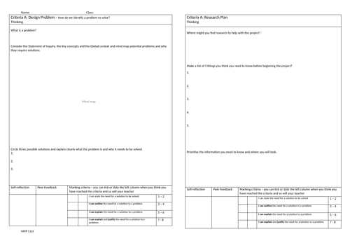 IB MYP Year 1 Design worksheets for any project: Criteria A-D ...