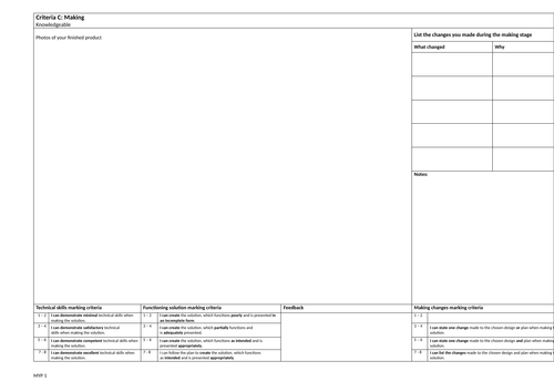IB MYP Year 1 Design worksheets for any project: Criteria A-D ...